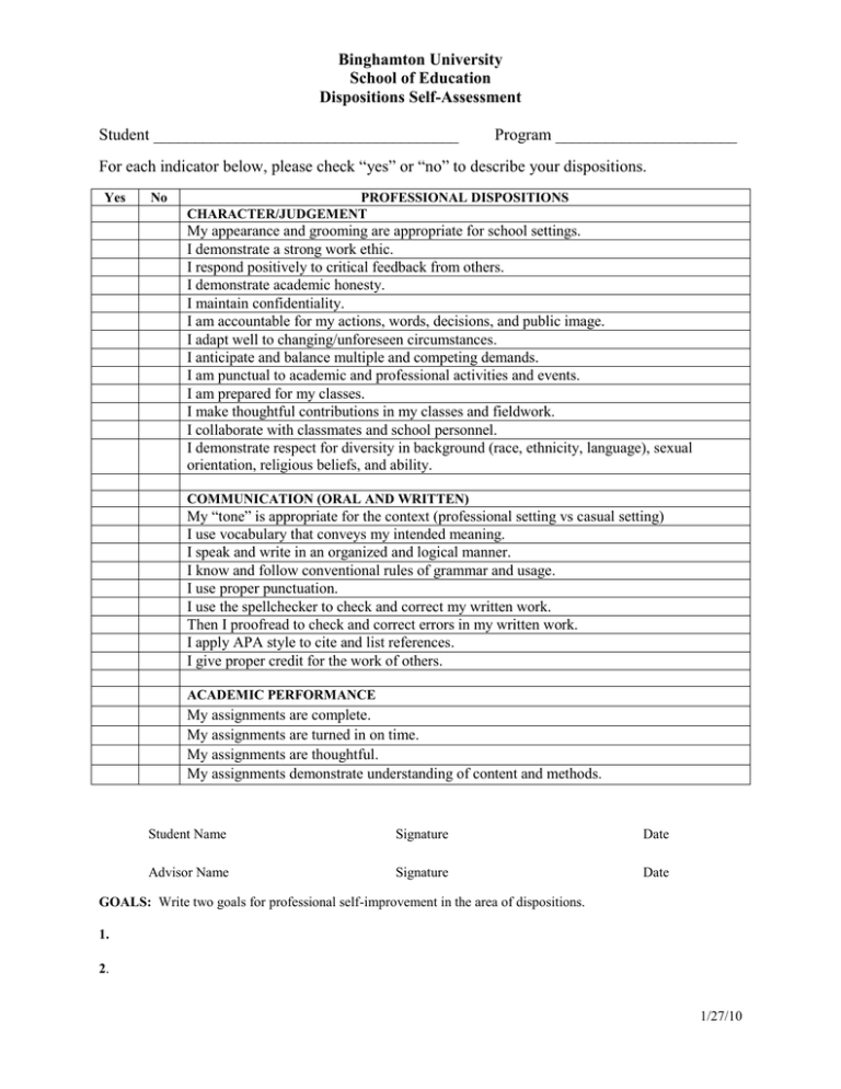 Dispositions Self-Assessment
