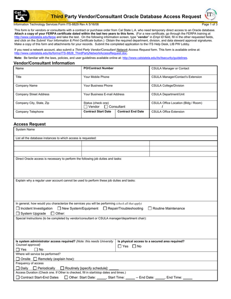 Third-Party Oracle Database Access Request