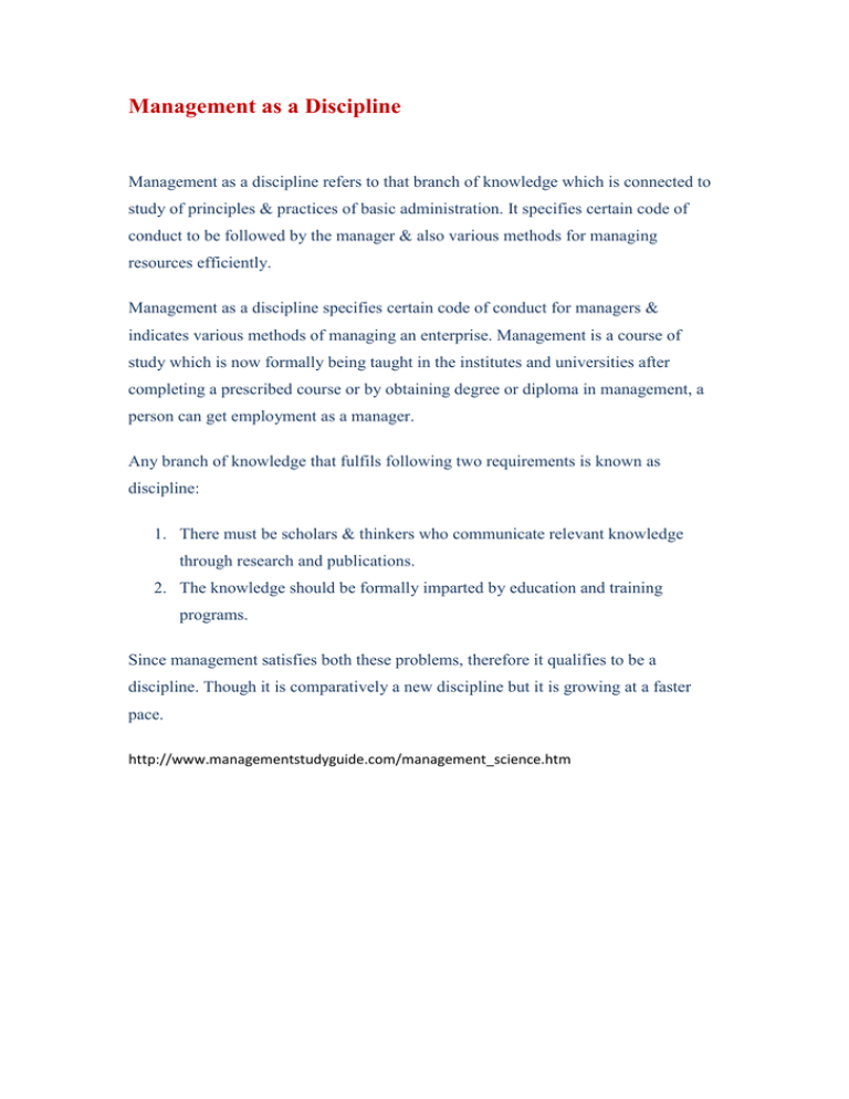 Management as a Discipline