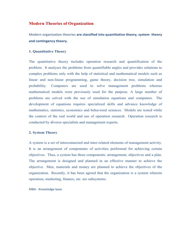 Modern Theories of Organization