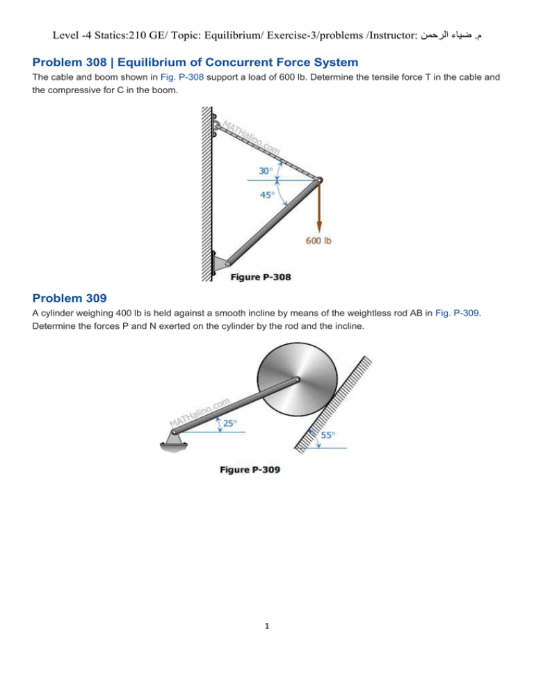 Statics Equilibrium Problems: Force Systems & Inclined Planes