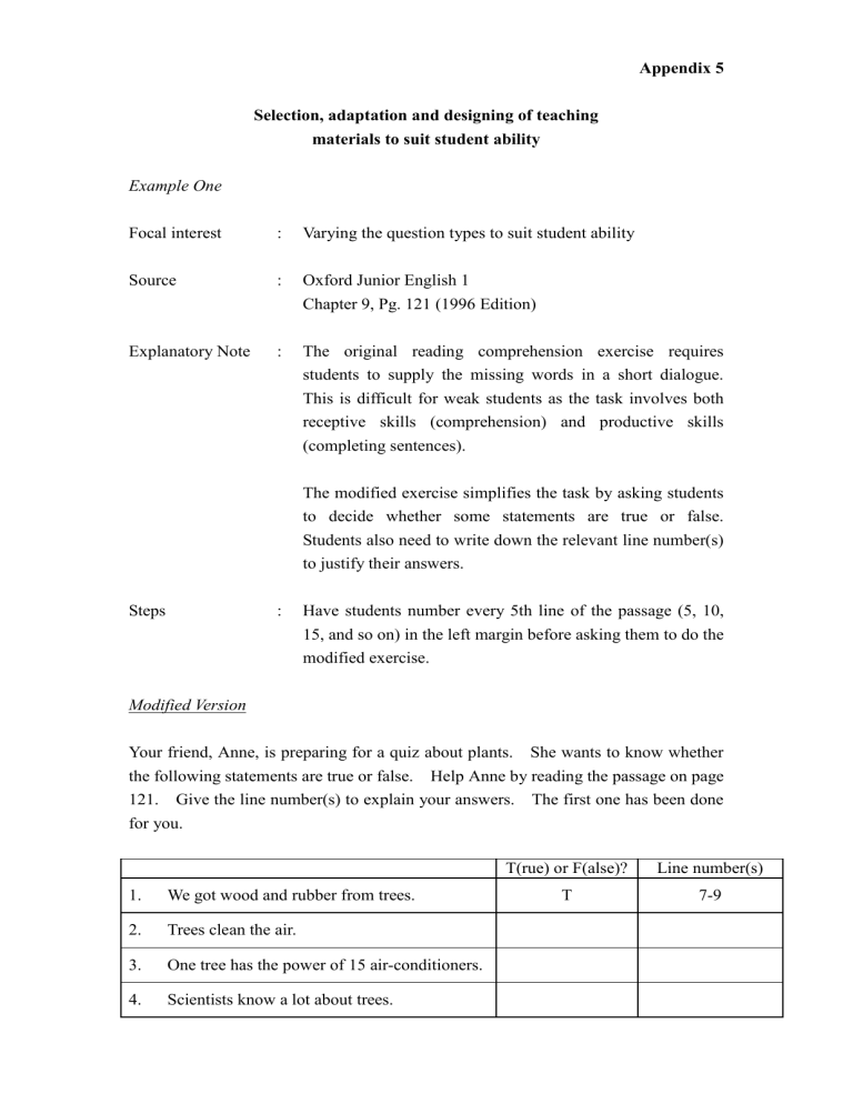 Appendix 5 Selection, adaptation and designing of teaching