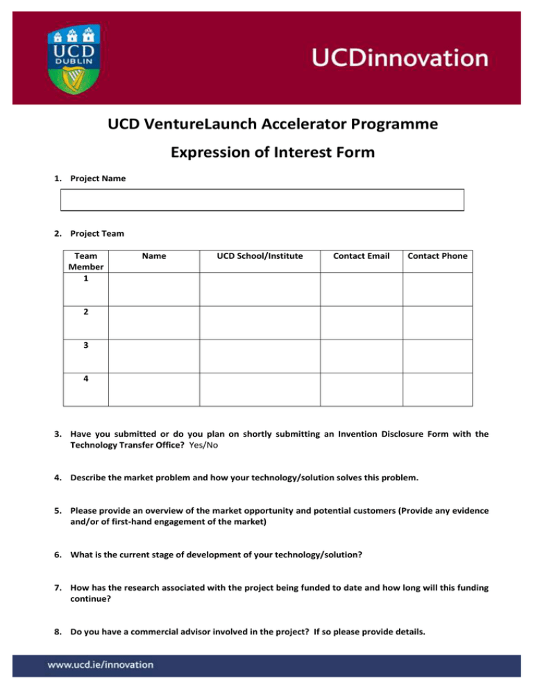 UCD VentureLaunch Accelerator Programme Application Form Final (opens ...