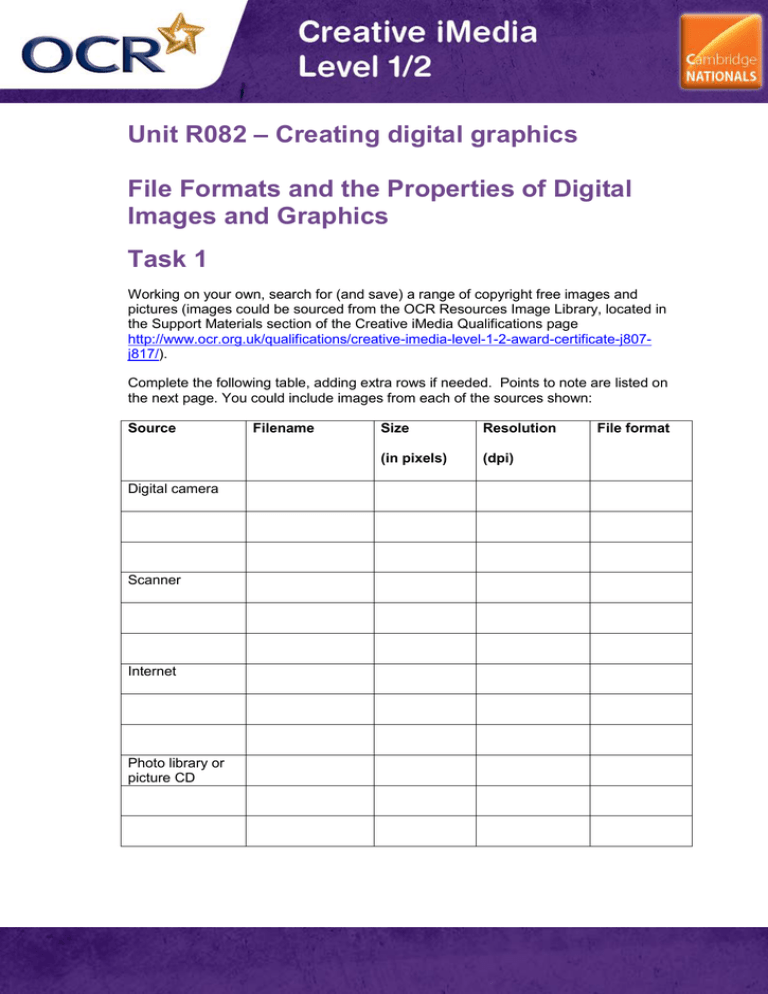 Digital Graphics: File Formats & Image Properties Worksheet