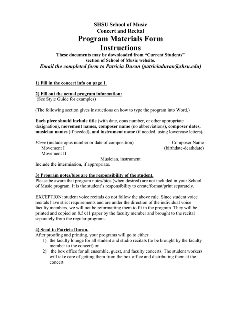 Program Materials Form Instructions