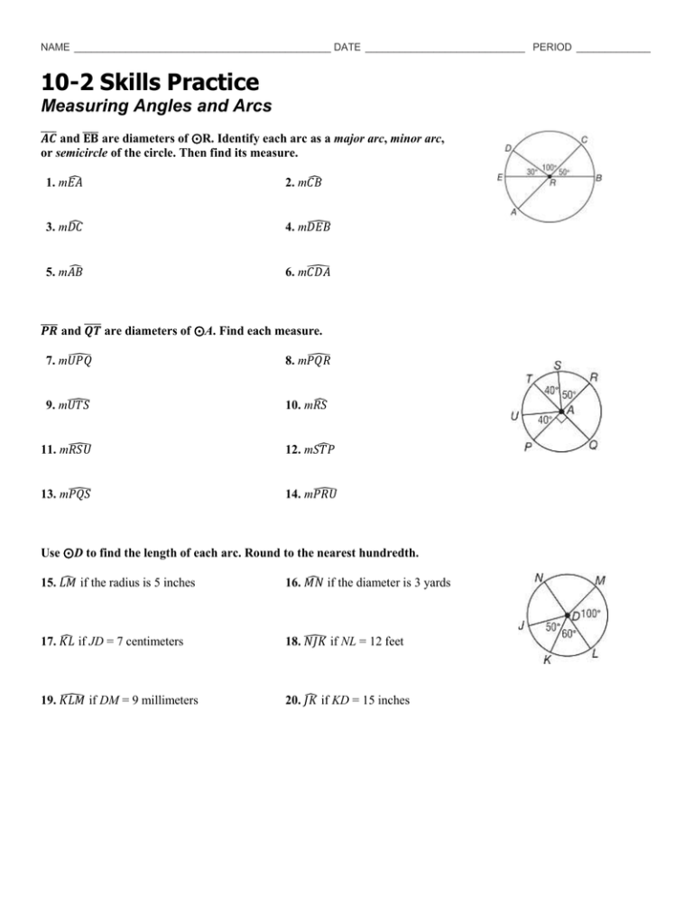 Geometry: Angles, Arcs, Chords, Tangents Worksheet