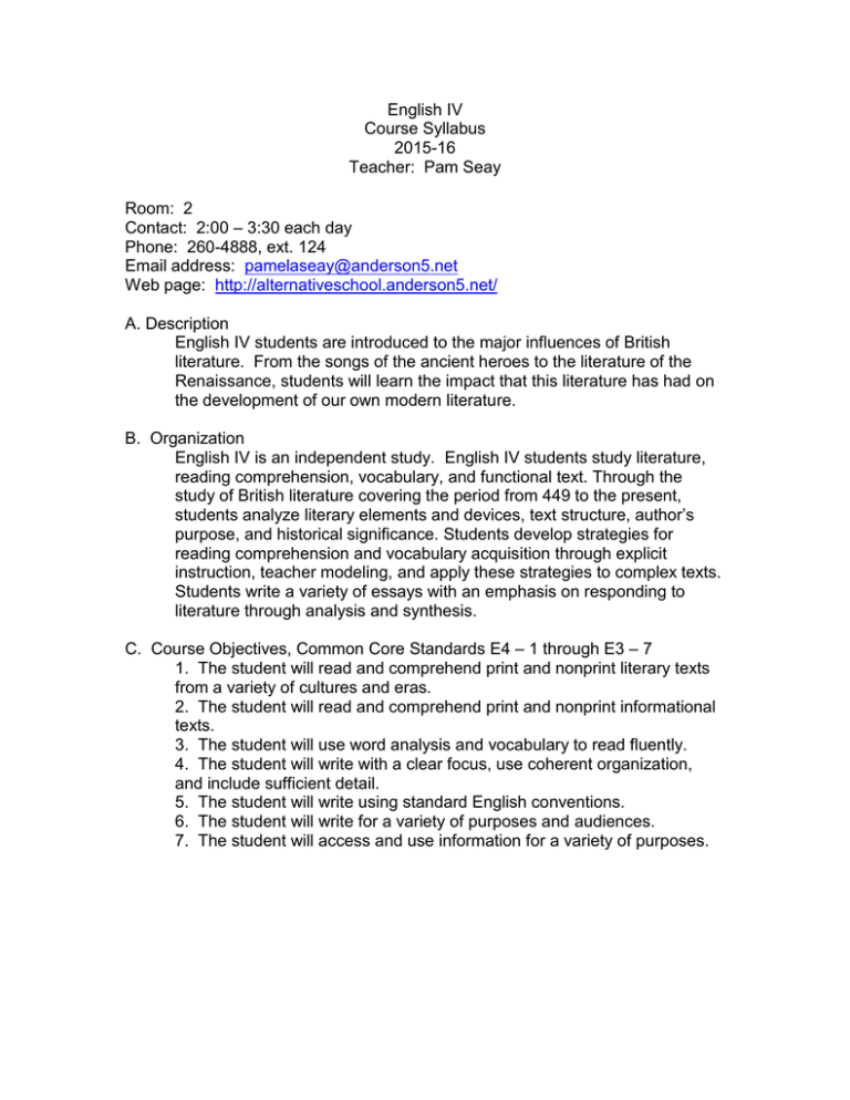 English IV - syllabus