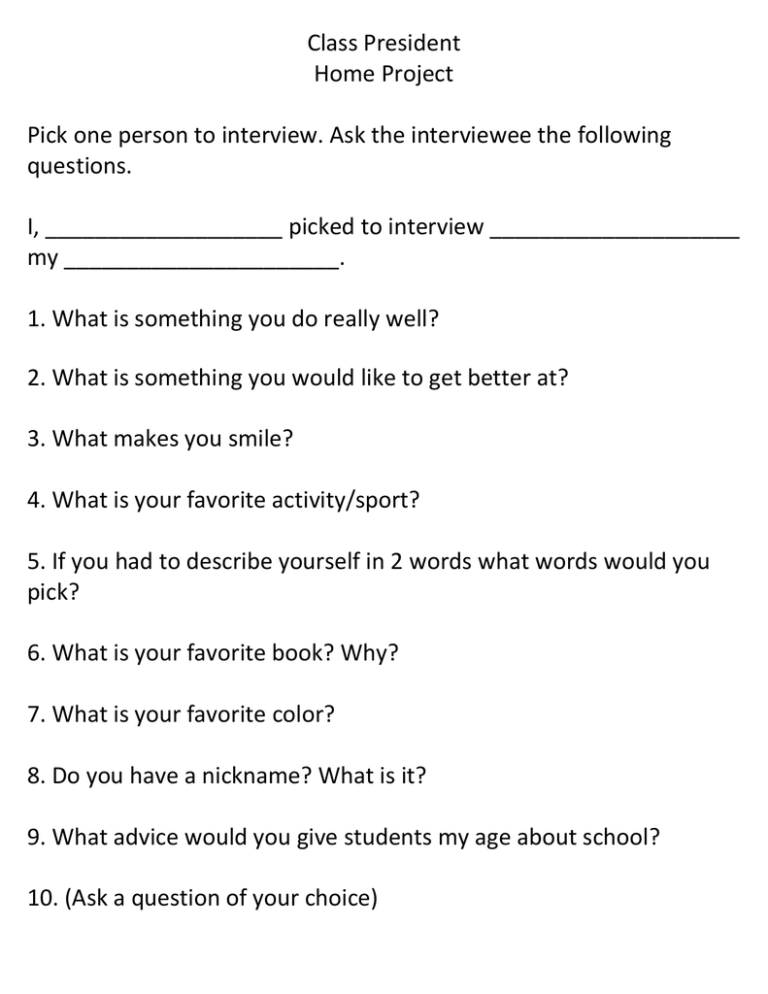 Class President Home Project