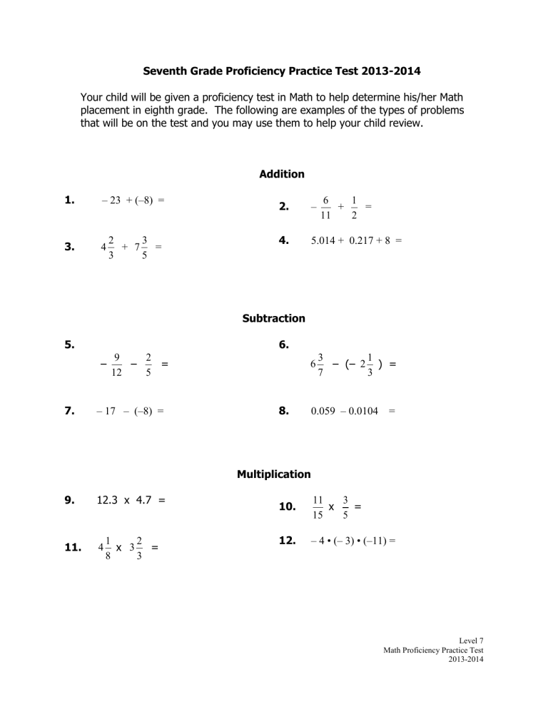 Proficiency Practice Test