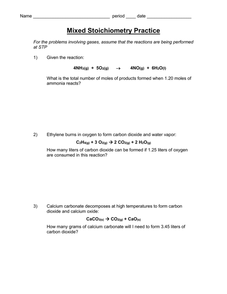Stoichiometry Practice Worksheet: Mole & Mass Conversions