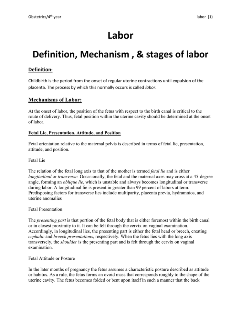 Obstetrics: Labor Definition, Mechanism & Stages