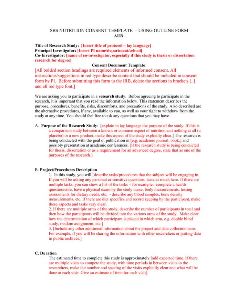 Nutrition Consent Template