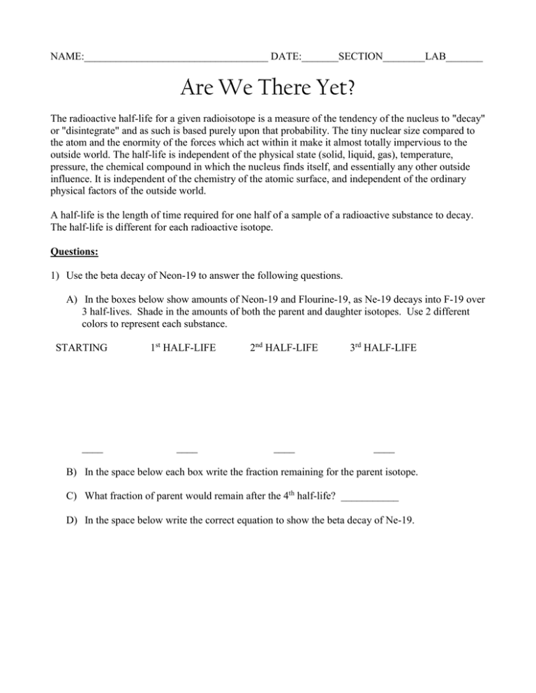 Radioactive Decay & Half-Life Lab Worksheet