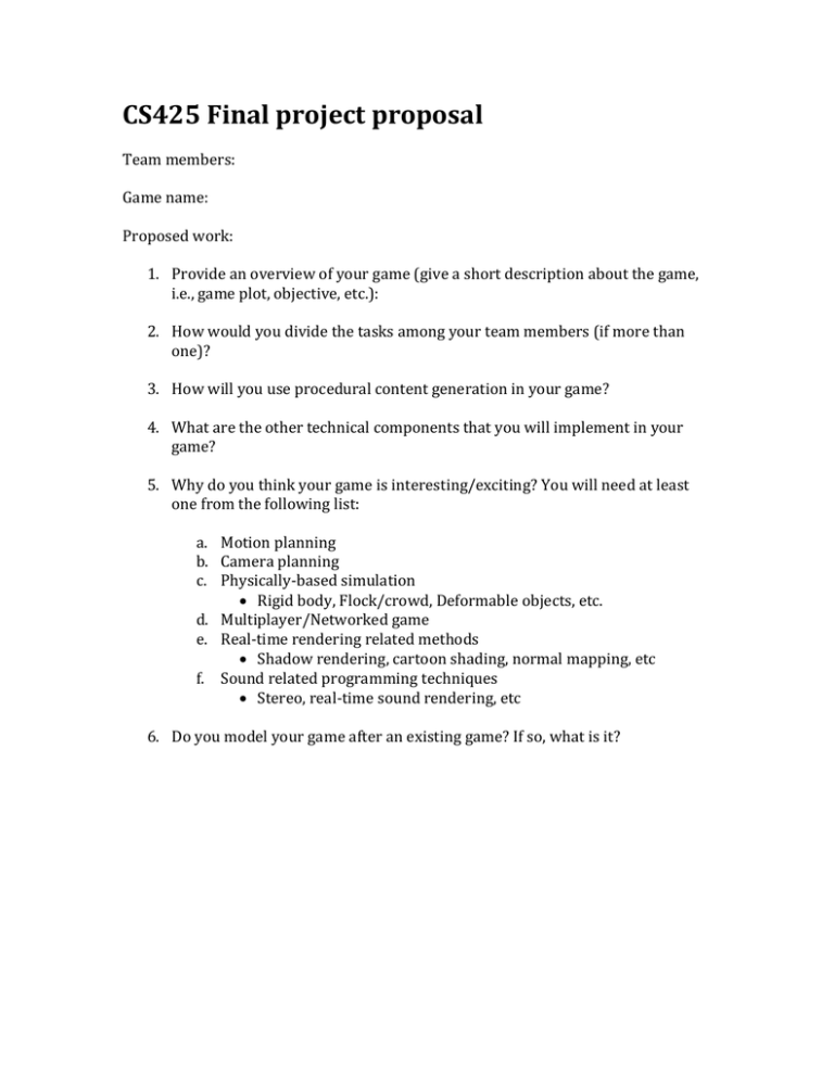 CS425 Game Project Proposal
