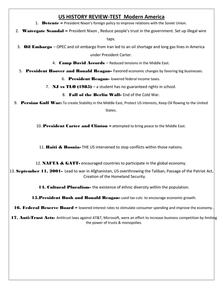 MODERN AMERICA REVIEW SHEET