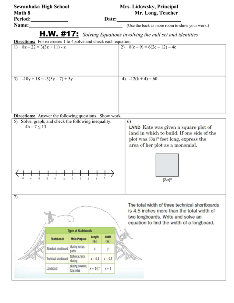 Math 8 HW 17 solving equations involving the null set and identities.doc