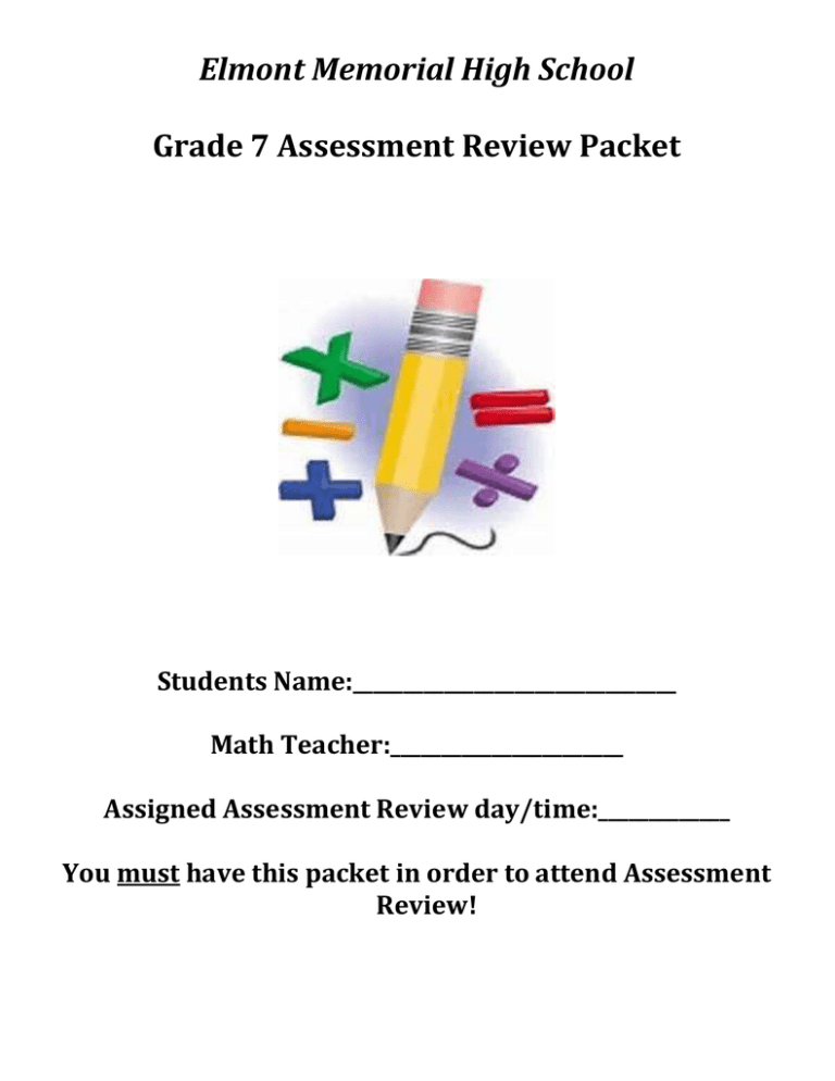Grade 7 Math Assessment Review Packet - Elmont High