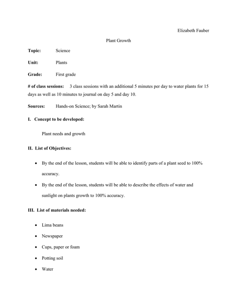 Plant Growth Lesson Plan: First Grade Science