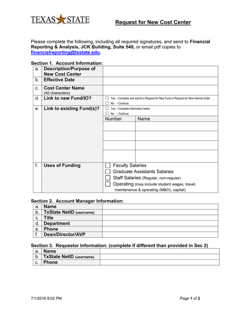 New Cost Center Request new-cost-center-request