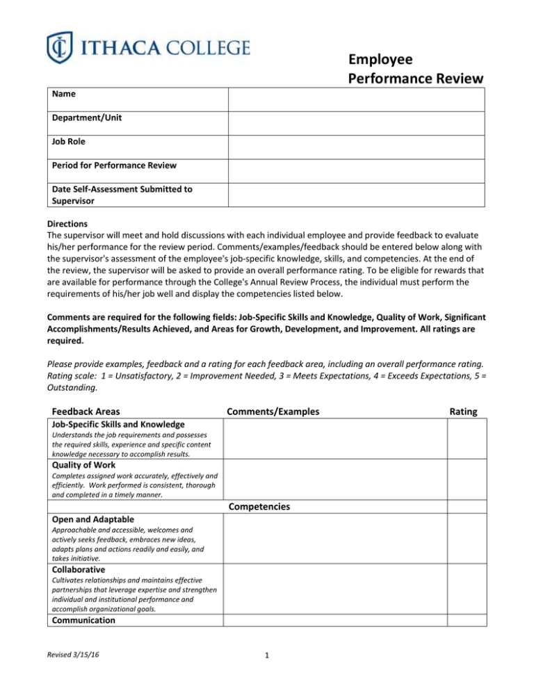 2016 Performance Review Form