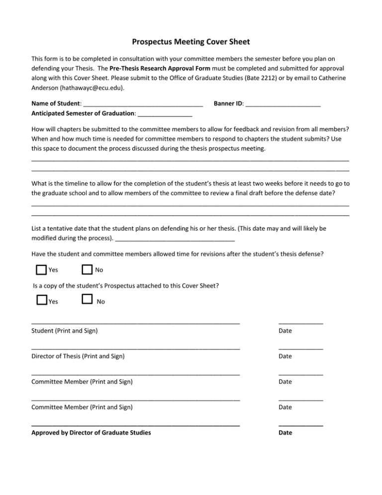 Prospectus Meeting Cover Sheet
