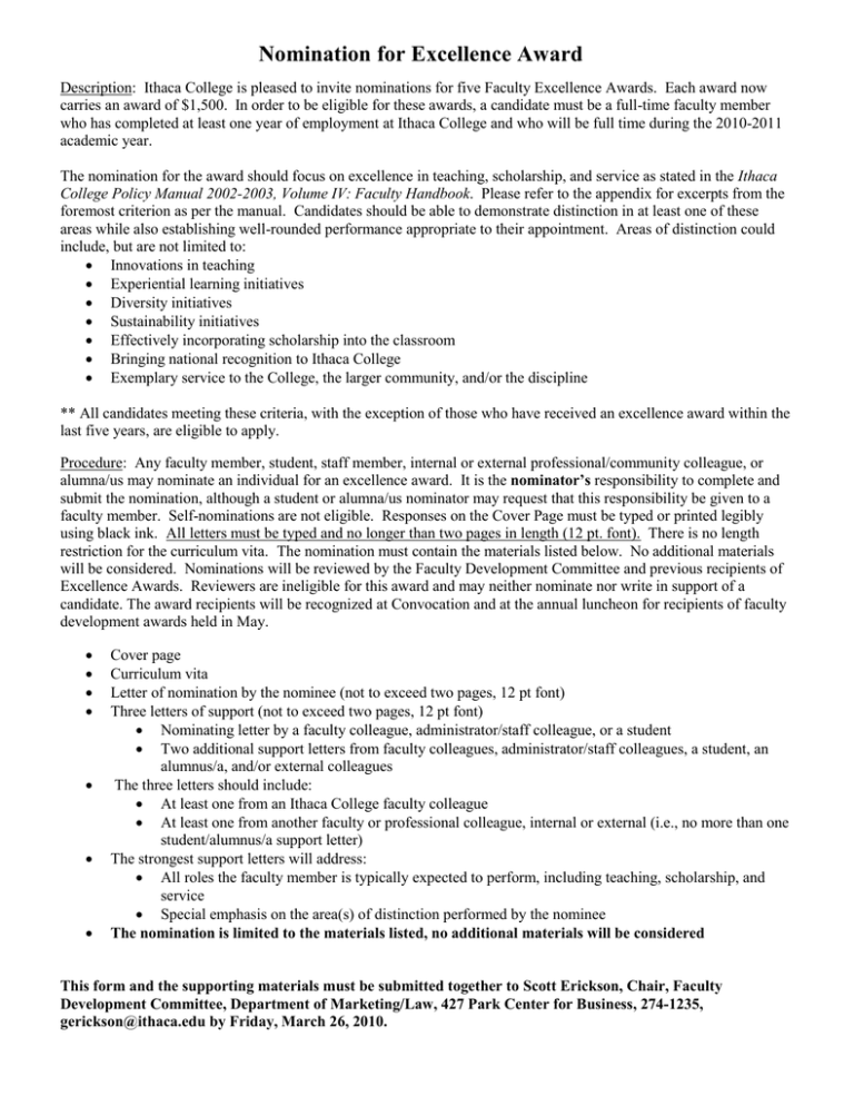 Download Excellence Awards Nomination 2010