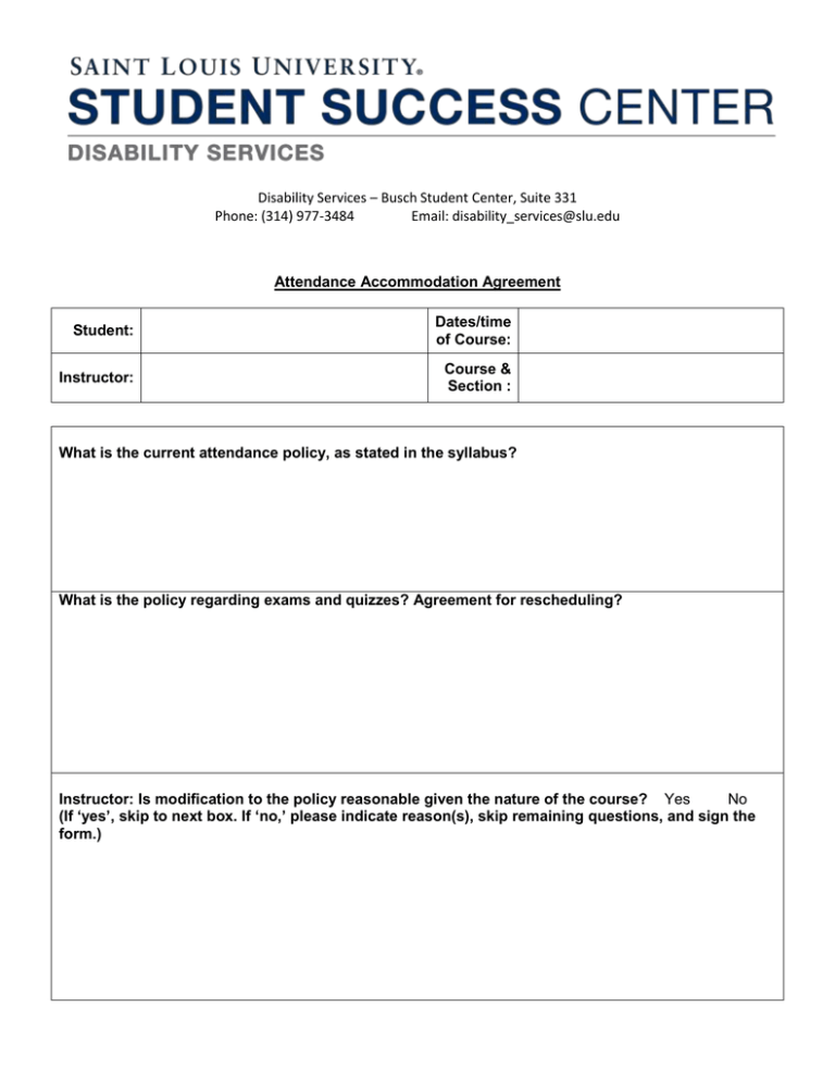 Attendance Agreement Word Document
