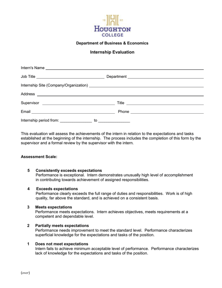 Internship Evaluation Form (for supervisor)