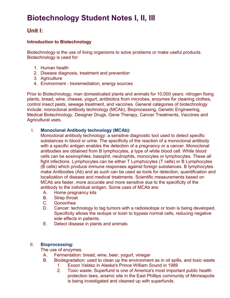 Biotechnology Notes key