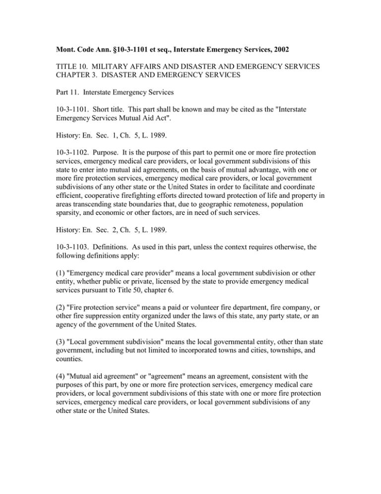 Mont. Code Ann. §10-3-1101 et seq.doc