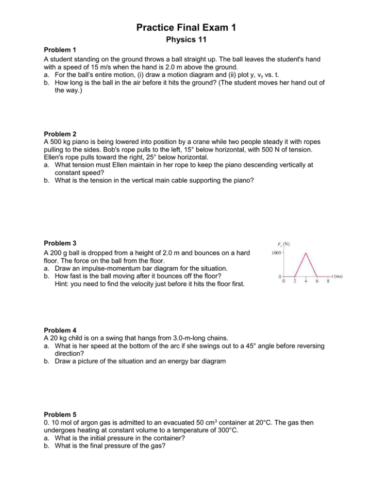 Physics 11 Practice Final Exam