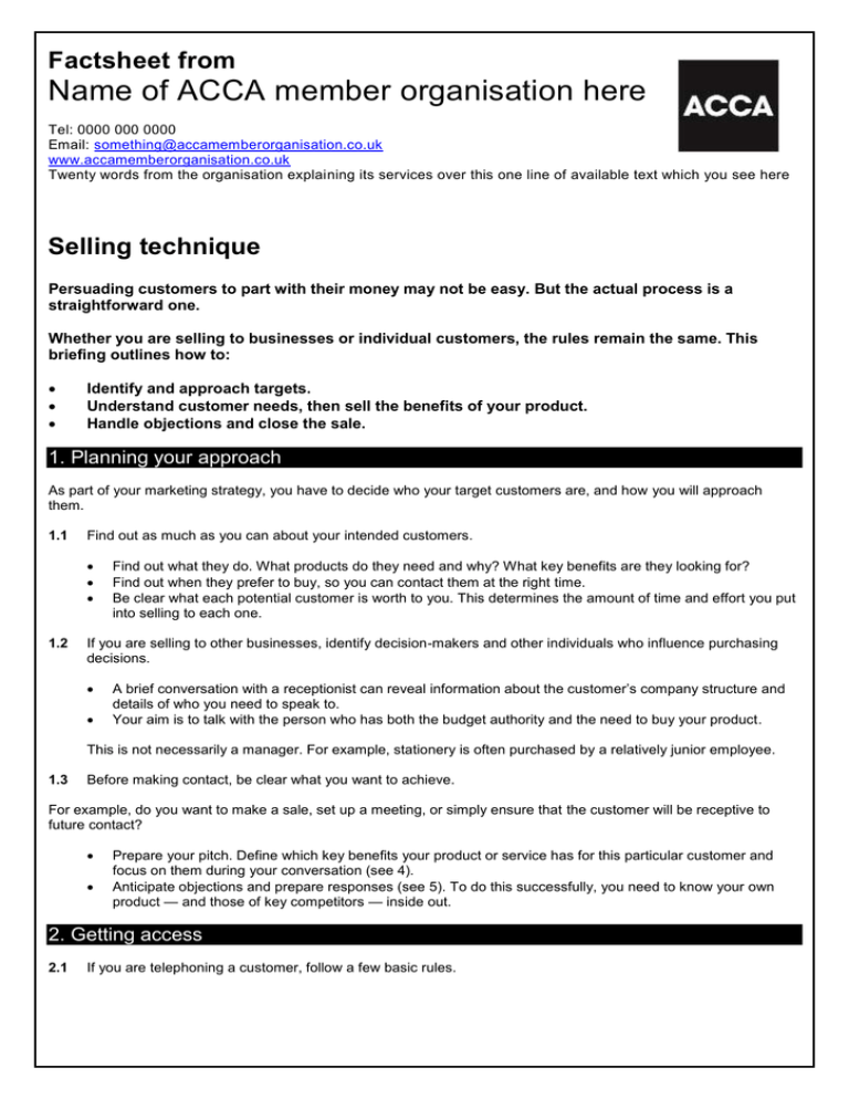 Name of ACCA member organisation here Factsheet from