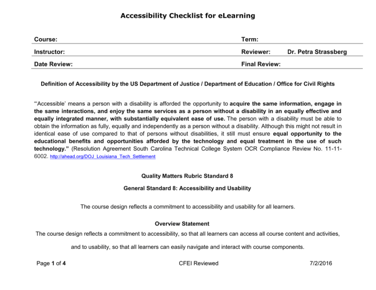 Accessibility Checklist for eLearning