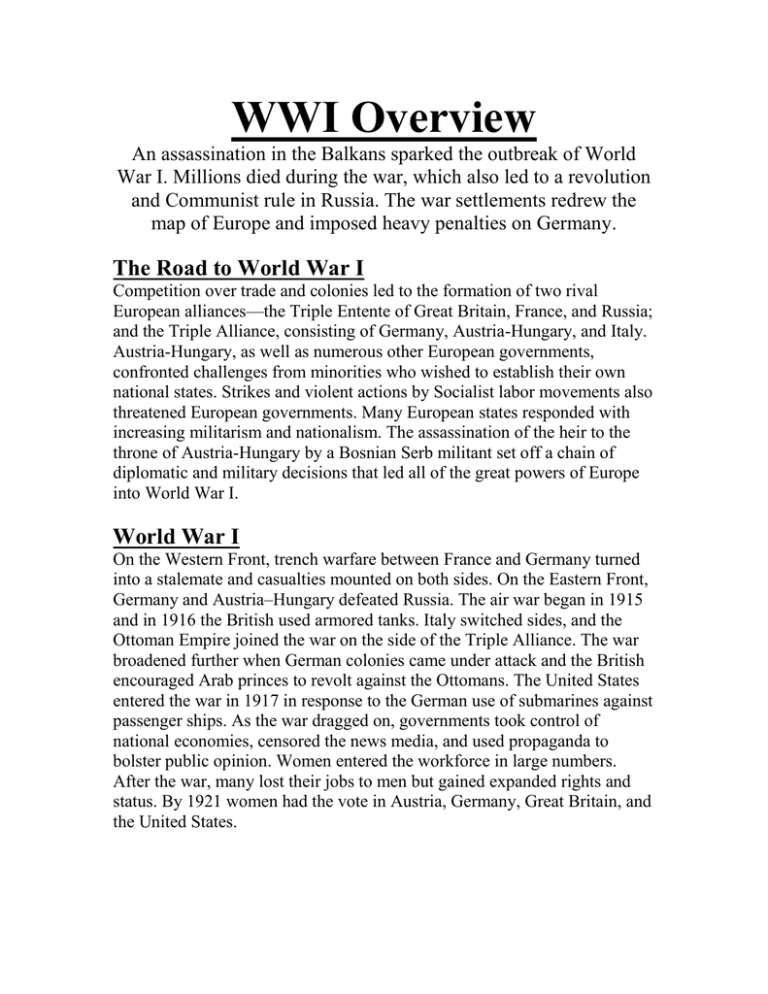 WWI Overview: Causes, Events, and Aftermath