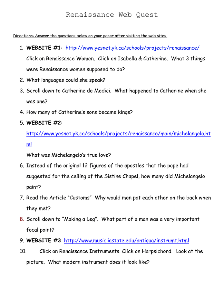 Renaissance Web Quest: History Activity for Students