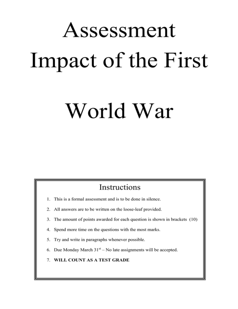 WWI Impact Assessment: Treaty of Versailles & Trench Warfare