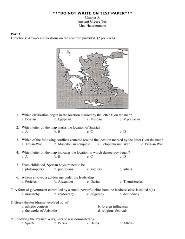 Ancient Greece Test: City-States, Wars, and Culture