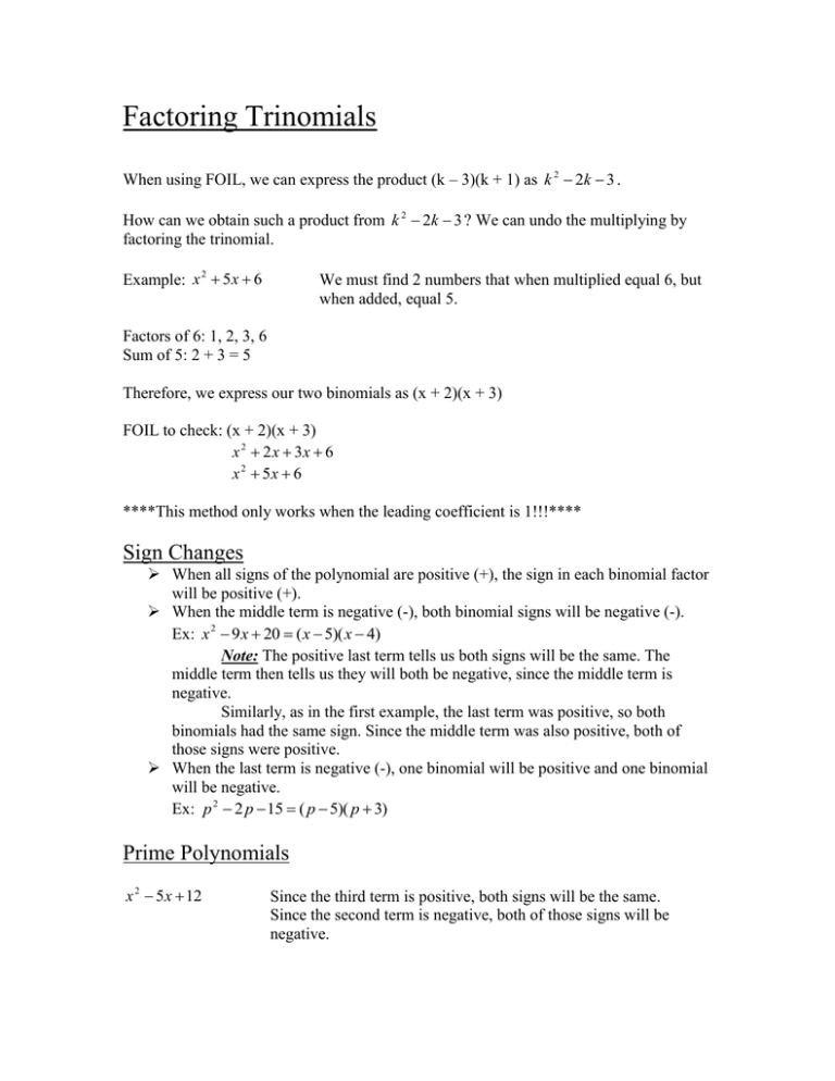 Factoring Trinomials