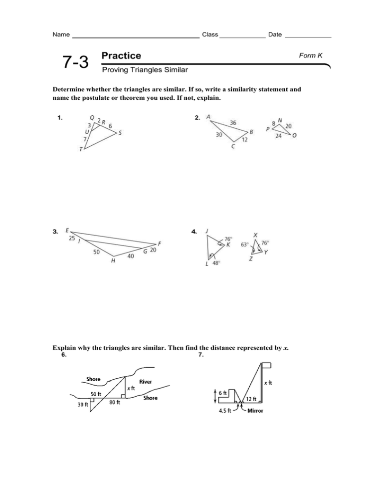 Triangle Similarity Worksheet: Proofs & Applications