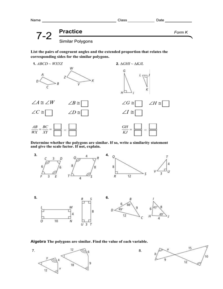 Similar Polygons Practice Worksheet - Geometry