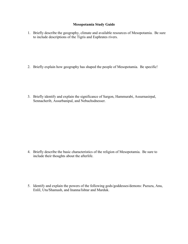 Mesopotamia Study Guide