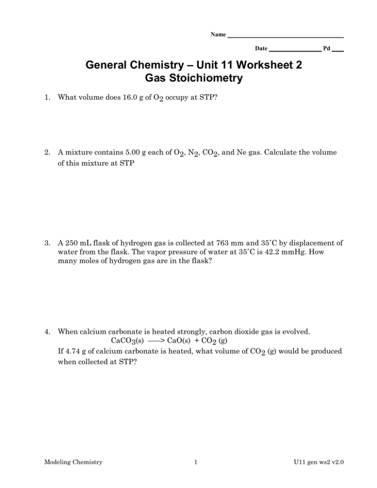 Gas Stoichiometry Worksheet: Chemistry Problems