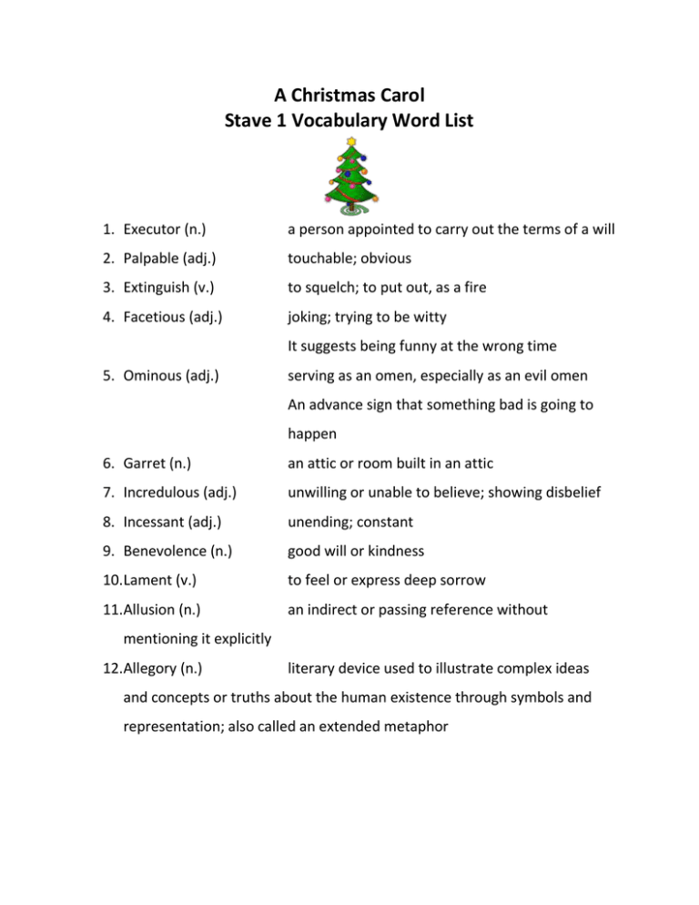 A Christmas Carol: Stave 1 Vocabulary List