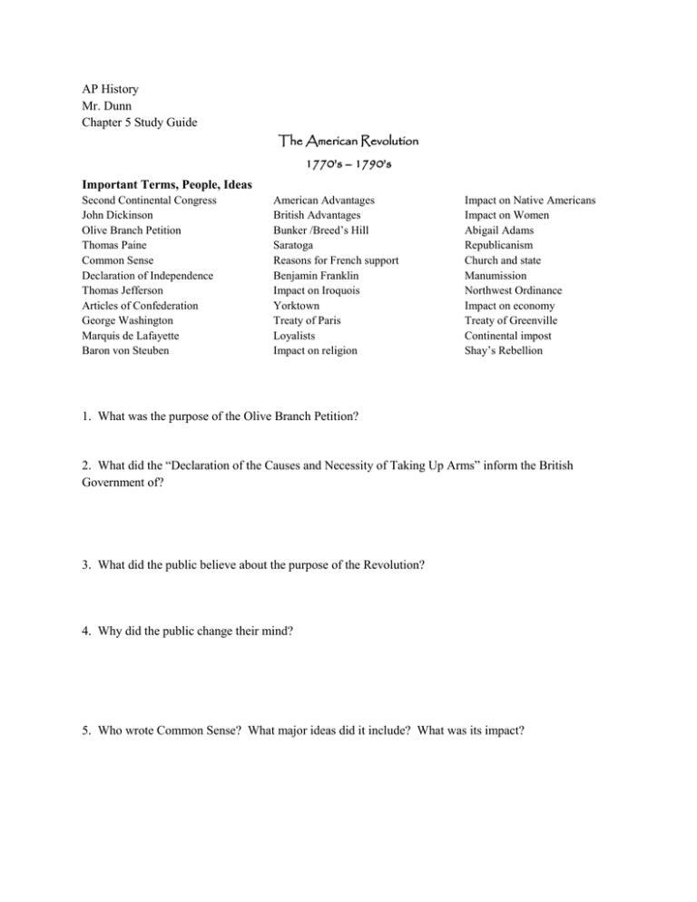 American Revolution Study Guide: 1770s-1790s