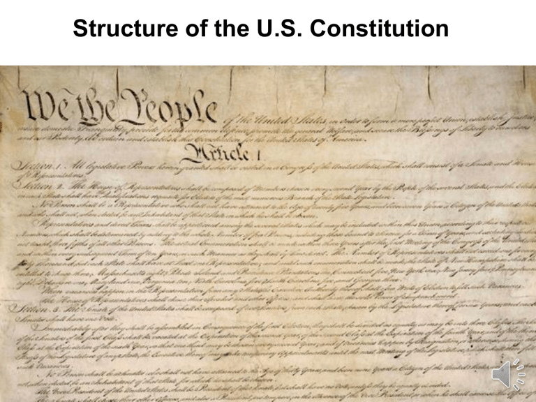 U.S. Constitution Structure: Preamble, Articles, Amendments