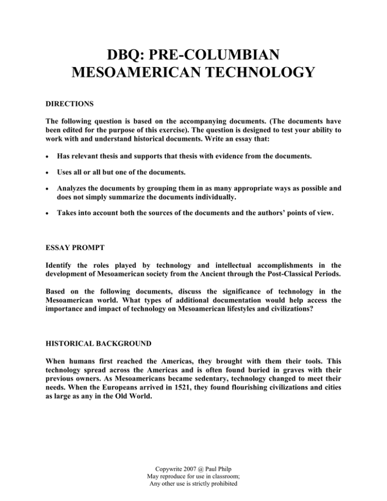 Mesoamerican Technology DBQ: Pre-Columbian Civilizations