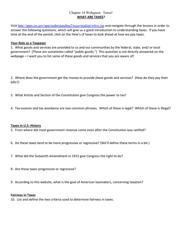 Taxes Webquest: Understanding US Tax System