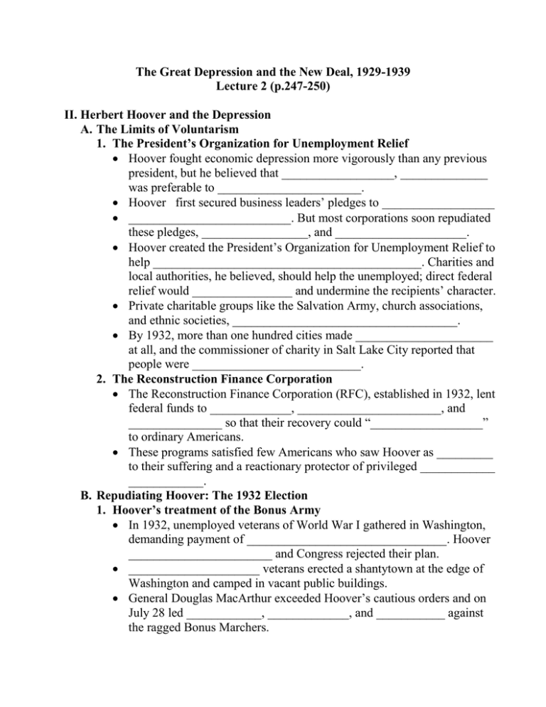 The Great Depression and the New Deal, 1929-1939 Lecture 2 (p.247-250)
