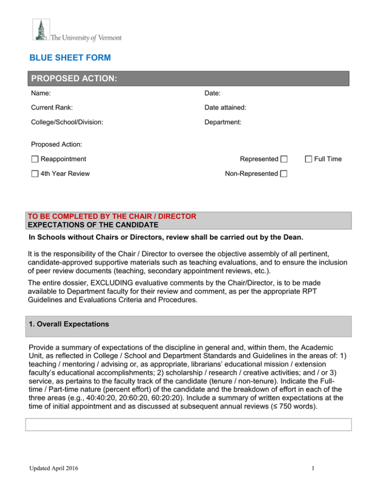 BLUE SHEET FORM PROPOSED ACTION: