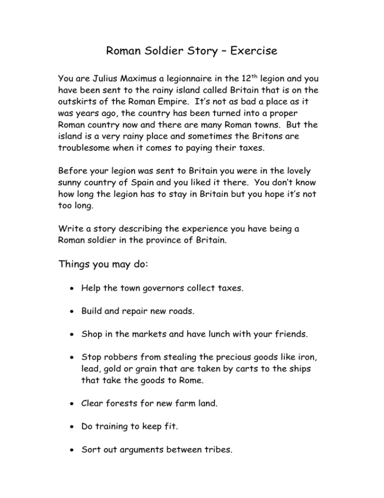 Roman Soldier Story Writing Exercise
